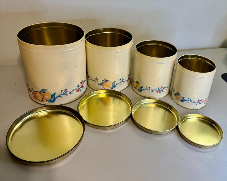 Vintage Ballonoff Canister Set | Peach Motif Metal Kitchen Storage - Etsy