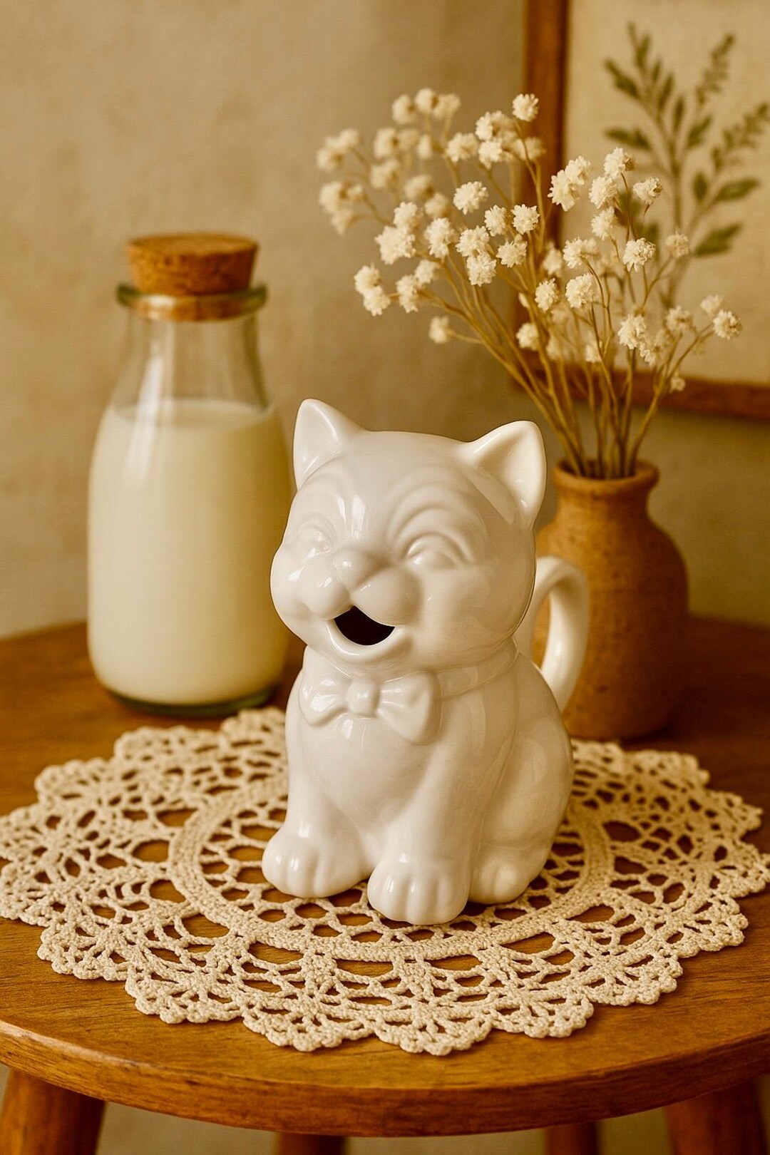 Vintage White Ceramic Cat Creamer – Cottagecore Kitchen Pitcher - Etsy