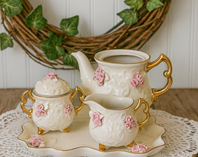 Vintage Cracker Barrel Tea Set • Porcelain Floral Cottage Tea Service ...