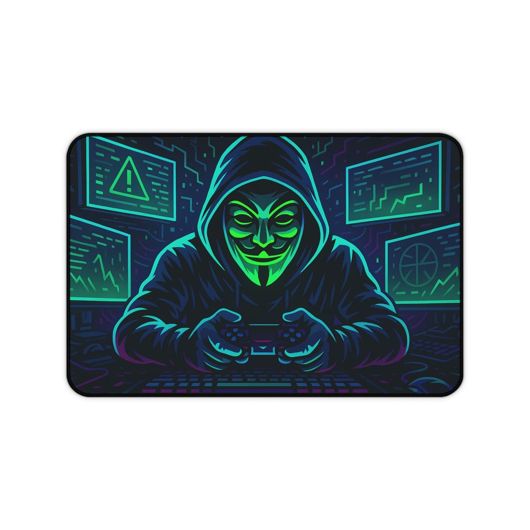 Hacker Gamer Mouse Pad Neon Anonymous Mask Desk Mat - Etsy