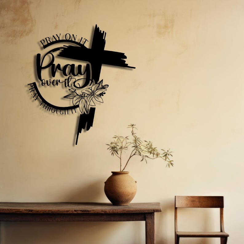 Christian Cross Metal Wall Art: "pray on It" Quote Decor - Etsy