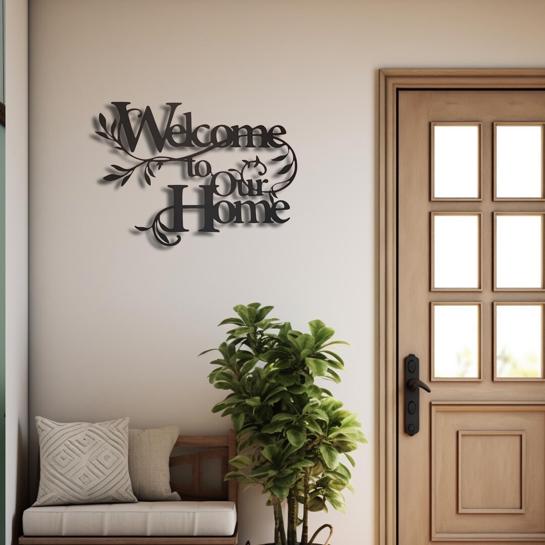 Welcome Home Metal Wall Art: Leafy Entryway Sign - Etsy