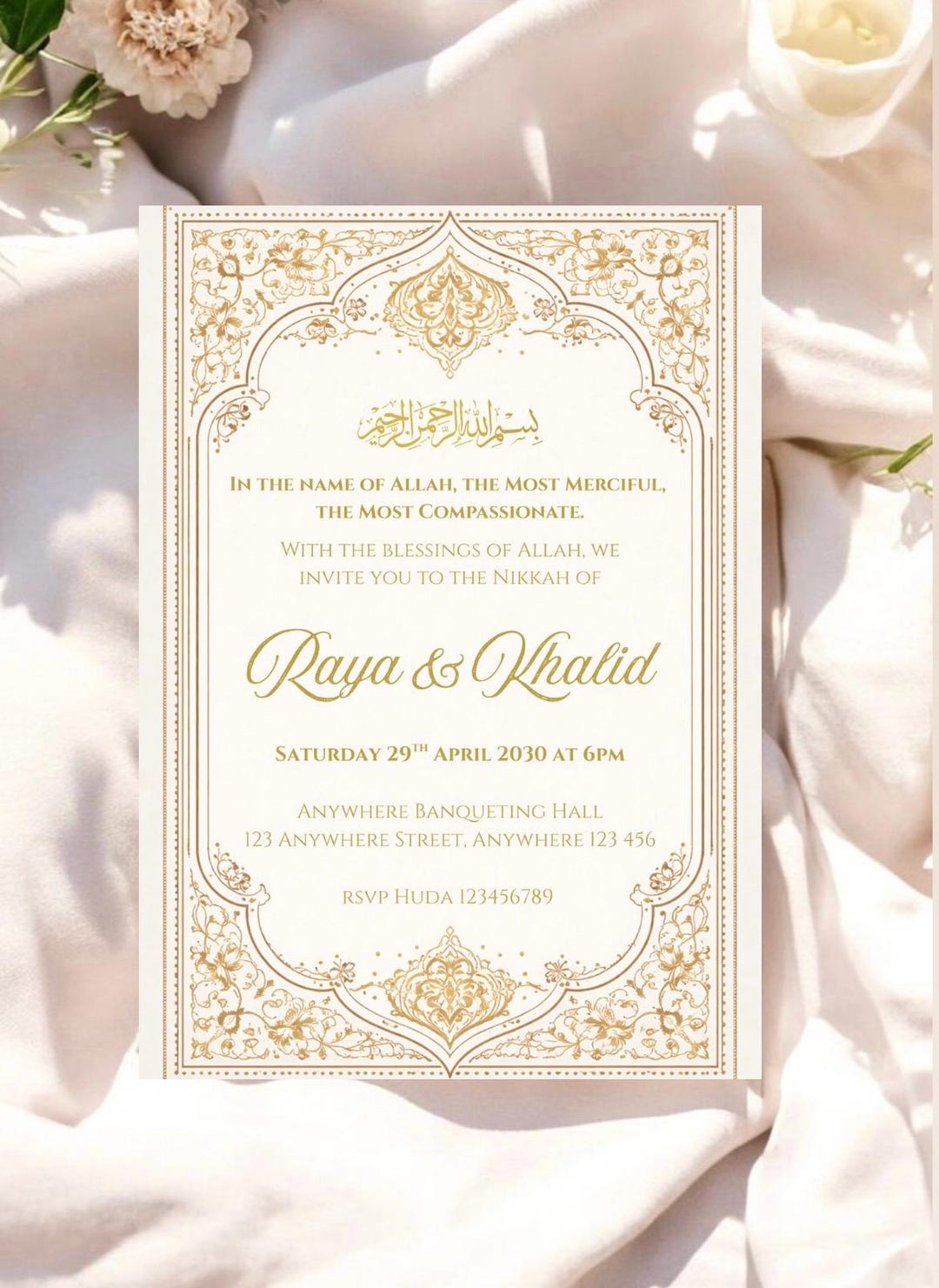 Elegant Gold Nikkah Invitation Tenplate | Instant Download| Islamic ...