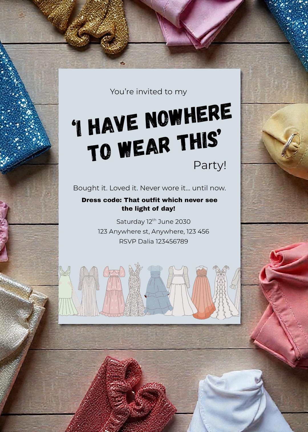 Fun “ Nowhere to Wear This” Party Invitation | Editable Template ...