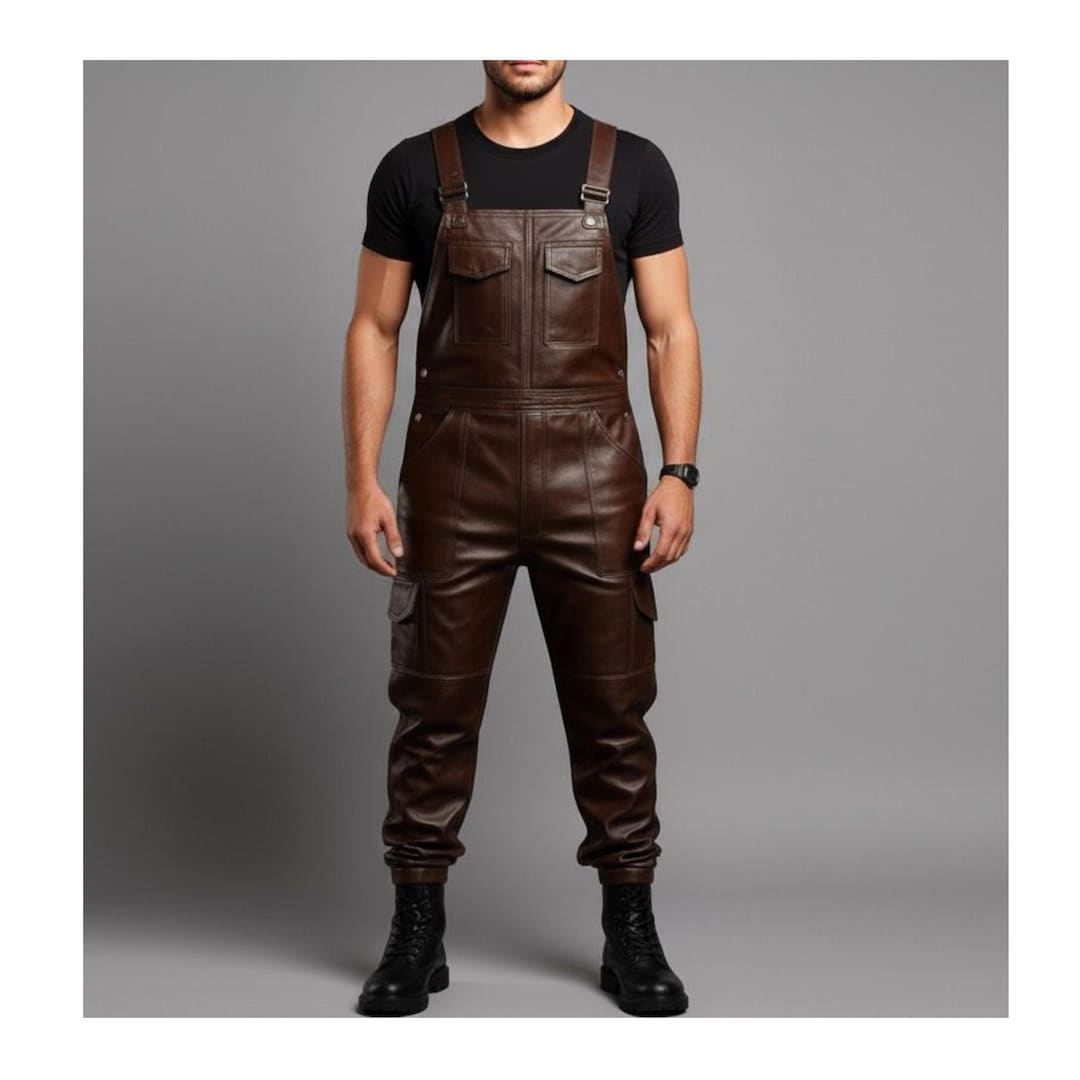 Men's Genuine Leather Motorcycle Jumpsuit: Brown Biker Workwear - Etsy
