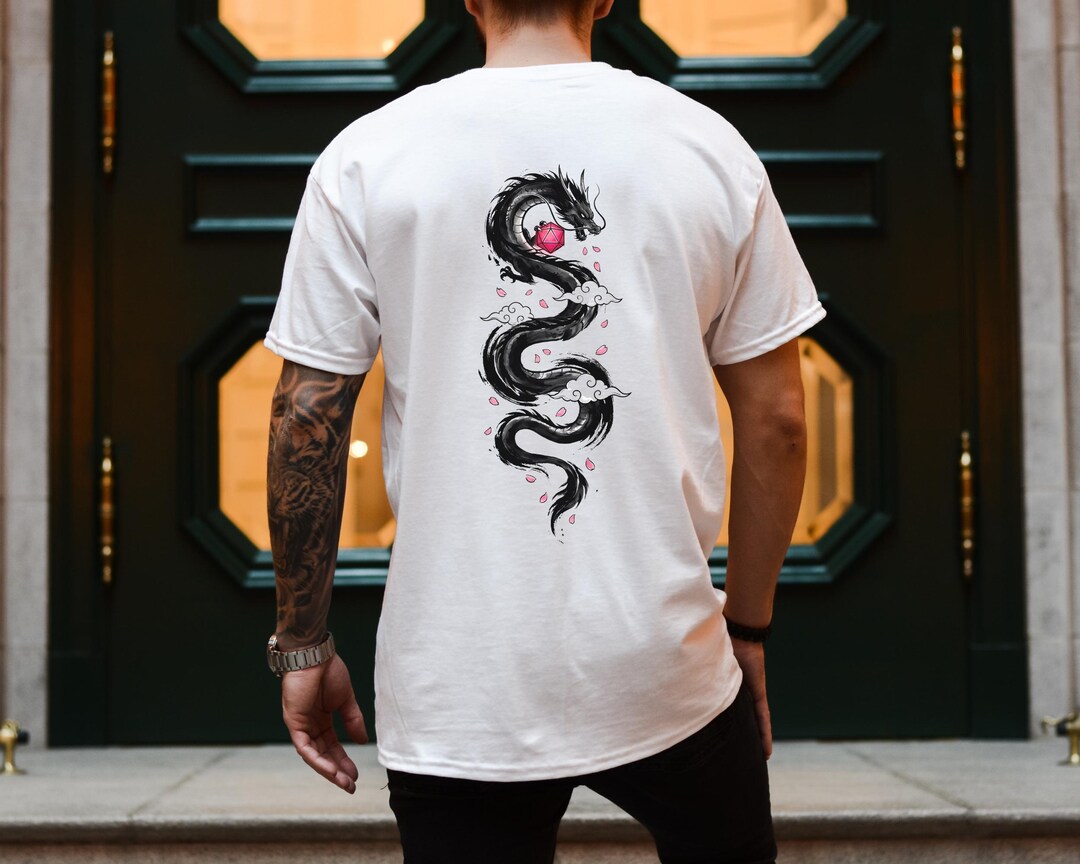 Japanese Dragon Sumi-e Ink Art Shirt | Sakura D20 Back Print - Etsy