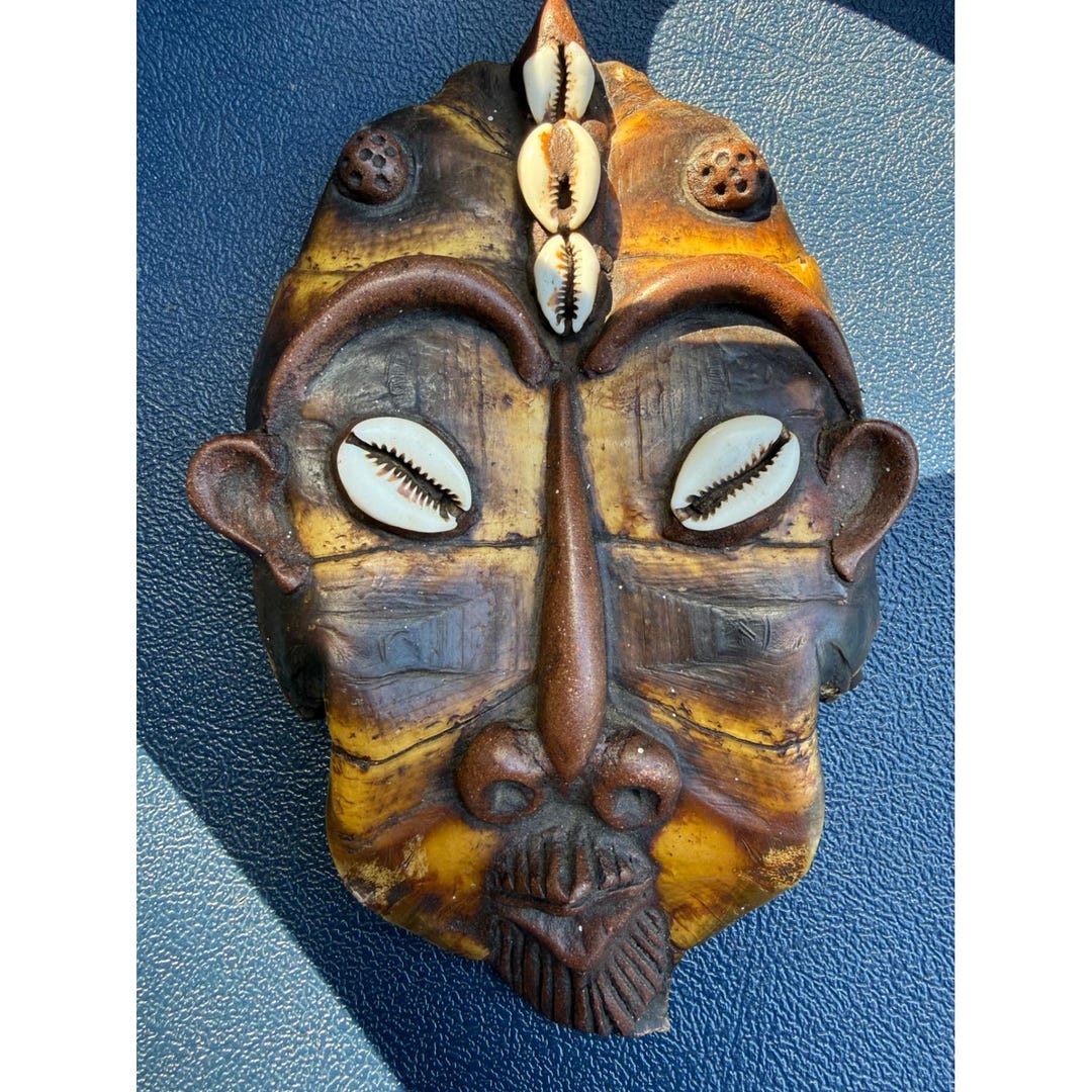 Vintage African Tribal Mask Wall Decor Cowrie Shells Unique Art ...