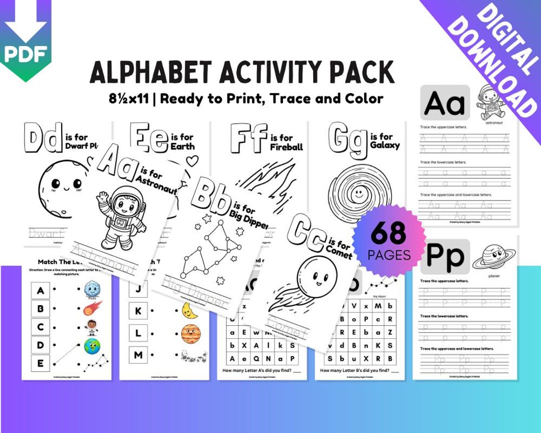 Alphabet Activity Pack A–Z | Space-themed Letter Tracing, Coloring and ...