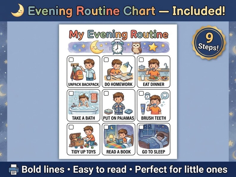 Boys Morning Evening Routine Charts | Ages 3-7 Visual Schedule (digital ...