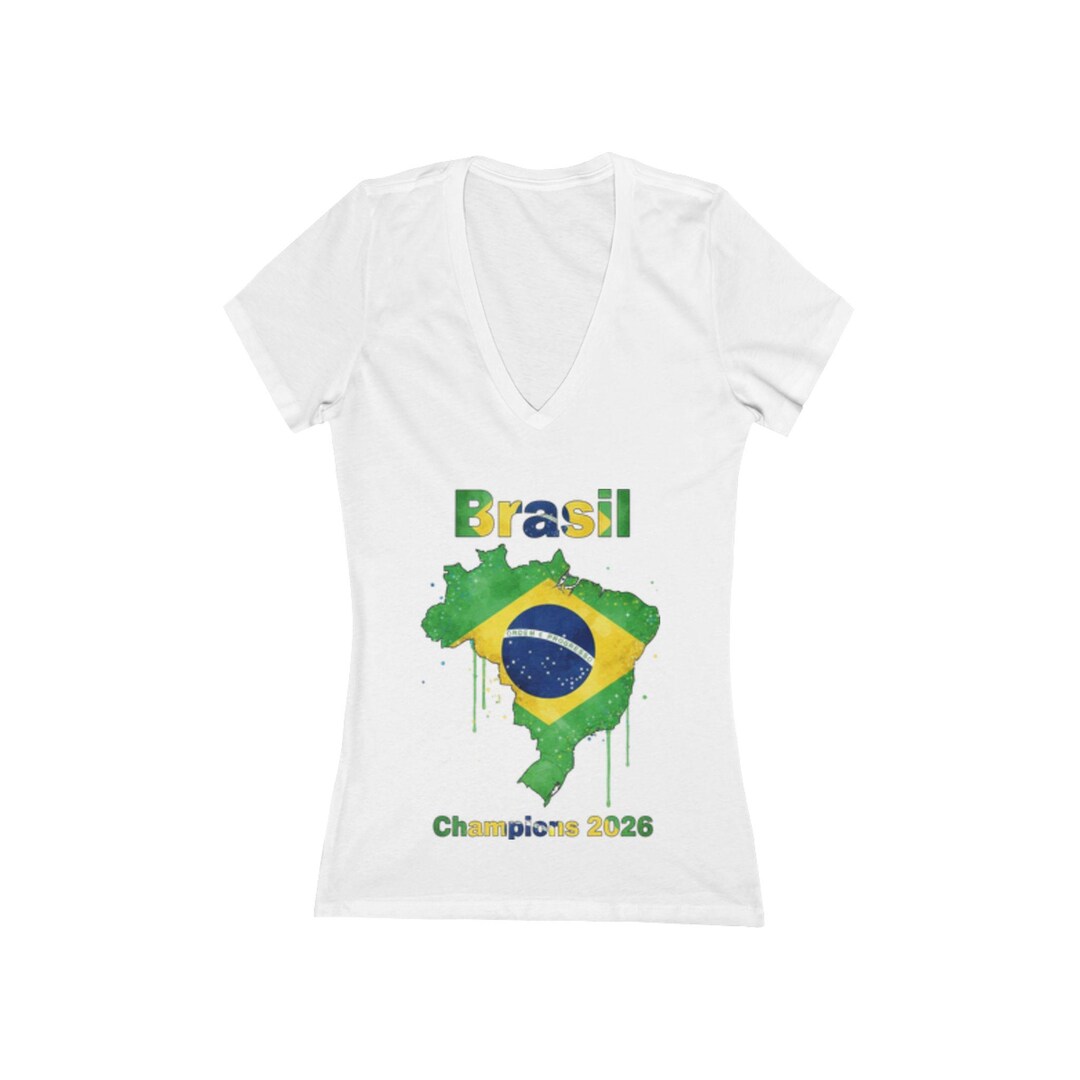 Brasil Flag Deep V-neck Tee Shirt, Soccer Championship'26 Fan Apparel ...