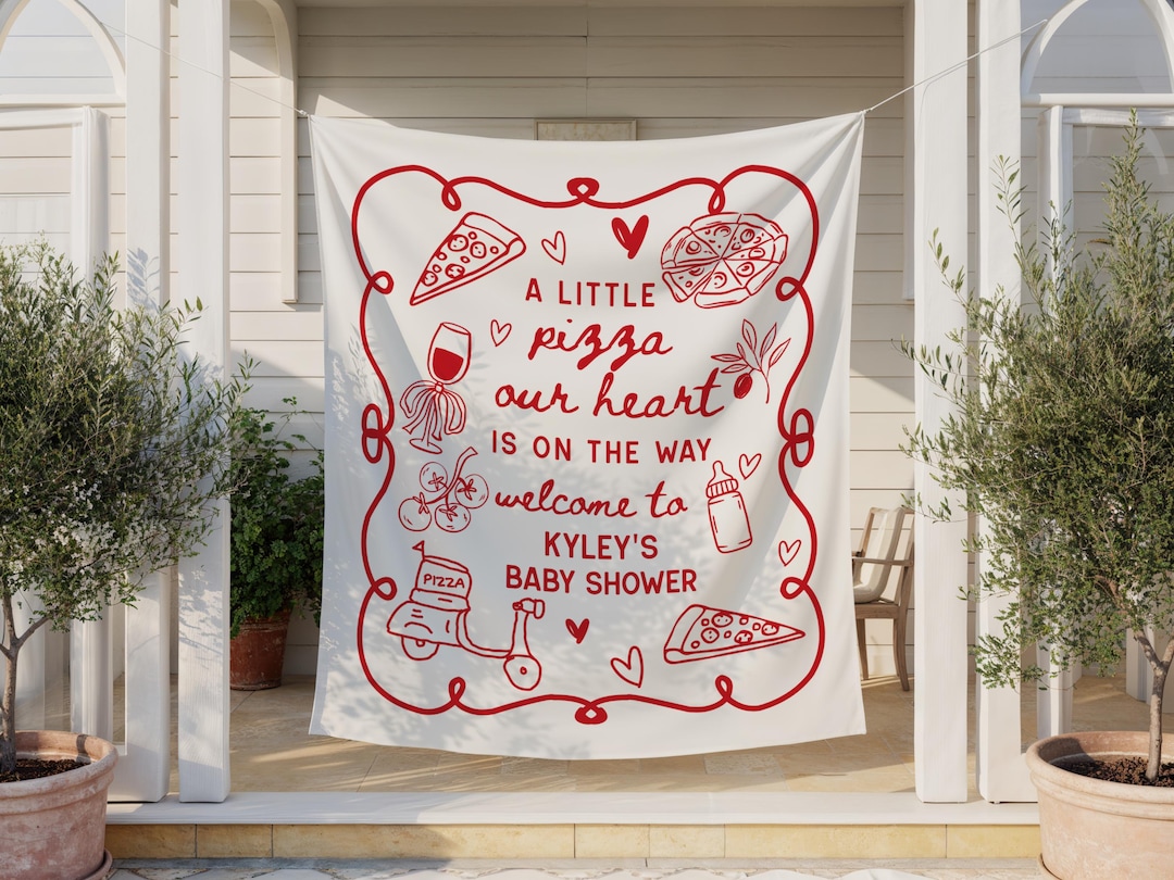 Little Pizza Our Heart Baby Shower Backdrop, Hand Drawn Italian Special ...