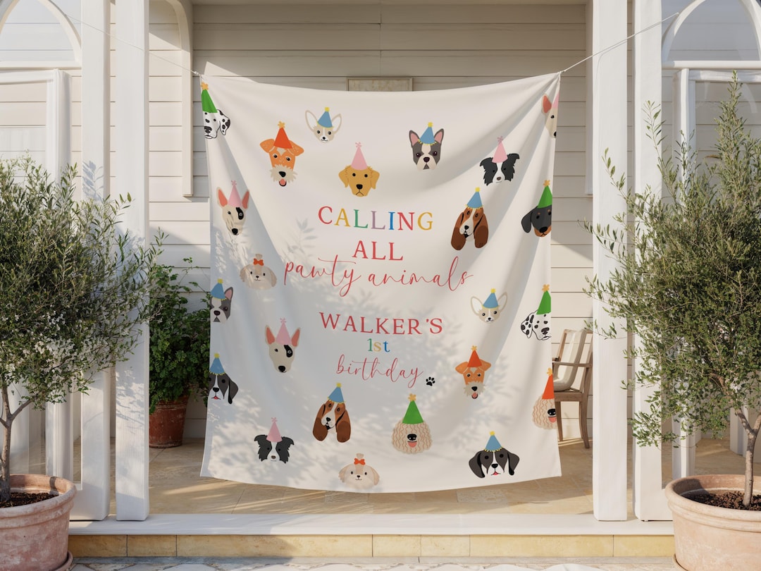 Pawty Birthday Banner, Custom Dog Party Decor, Puppy Theme Celebration ...