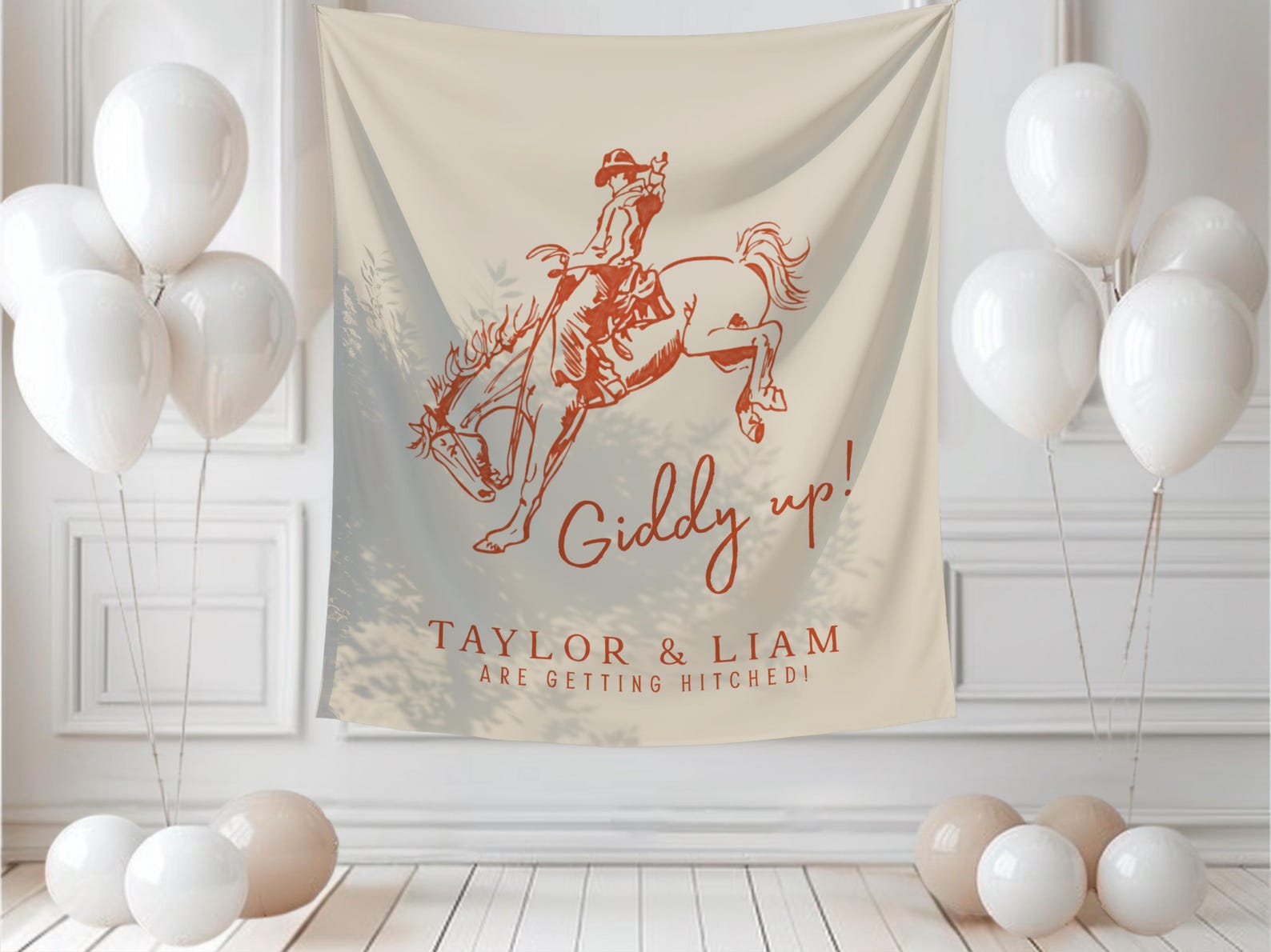 Getting Hitched Bachelorette Couples Backdrop, Western Bach Decorations ...