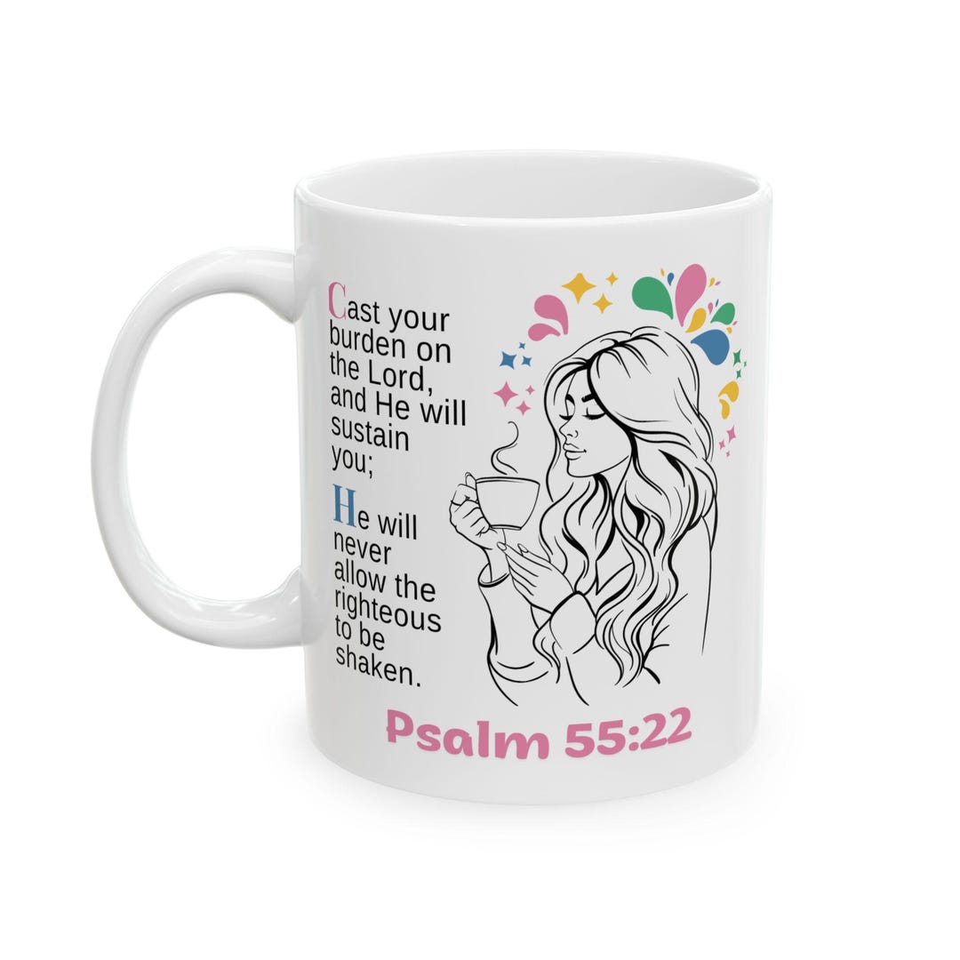 Religious Scripture Coffee Mug, Psalm 55:22, Christian Gift - Etsy