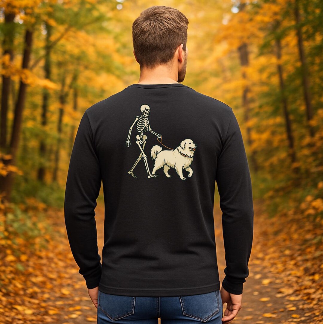 Skeleton Walking Great Pyrenees Long Sleeve Shirt | Funny Halloween Dog ...