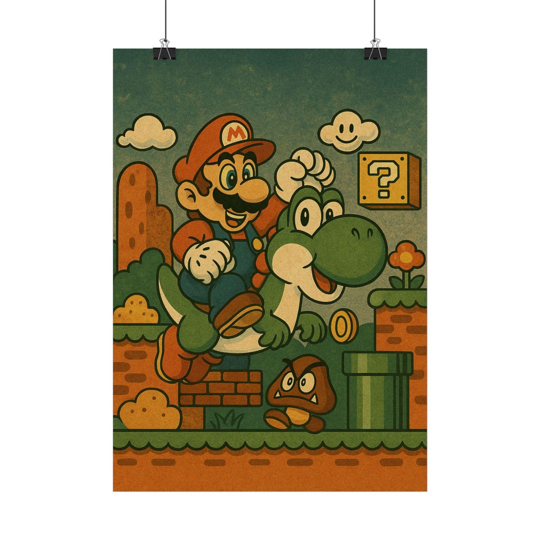 Retro Platformer Poster - Vintage Cartoon Game Art Print | Colorful 90s ...