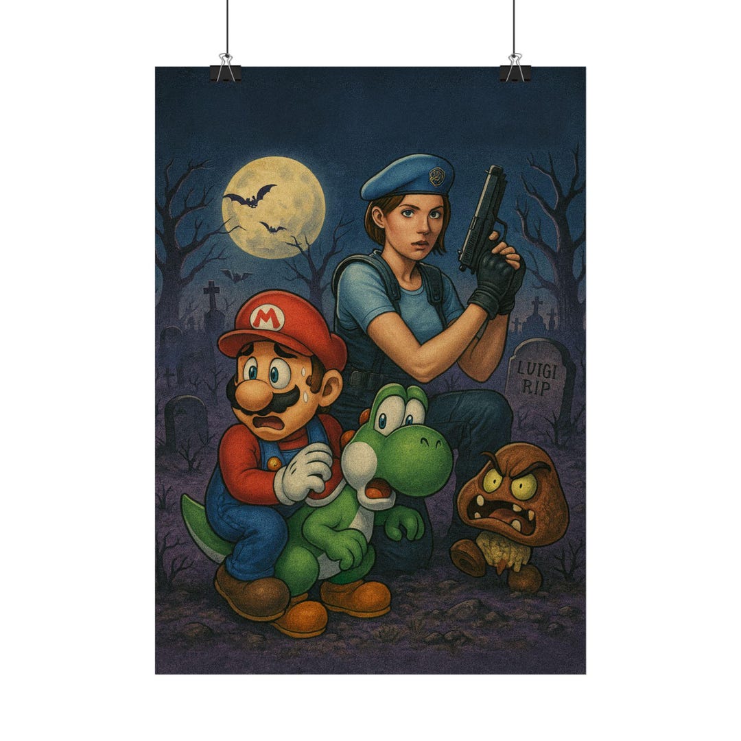 Retro Horror Gamer Poster - Creepy Graveyard Crossover Art | Vintage ...