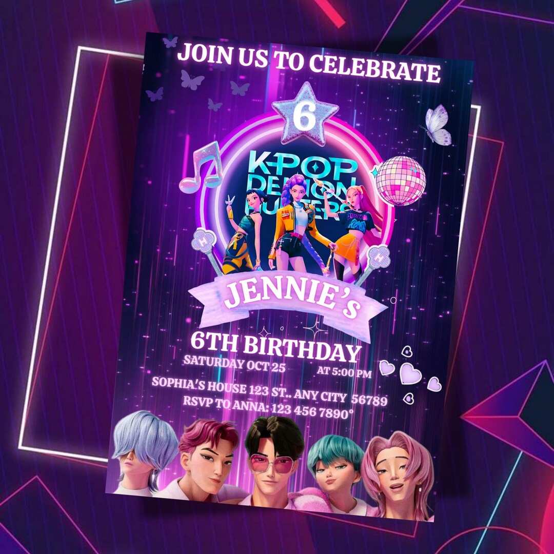 Kpop Demon Hunter Birthday Invitation, Kpop Anime Invite, Editable ...