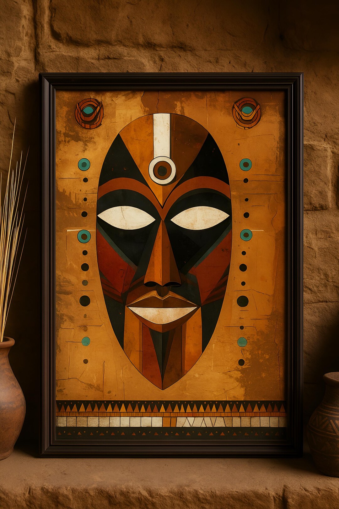 Abstract African Mask Art Print: Geometric Boho Decor (digital Download ...