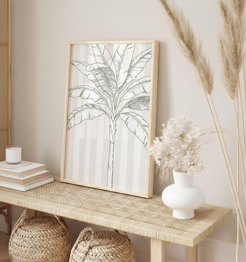 Sage Palm Tree Cottagecore Wall Art, Pastel Farmhouse Coastal Print ...