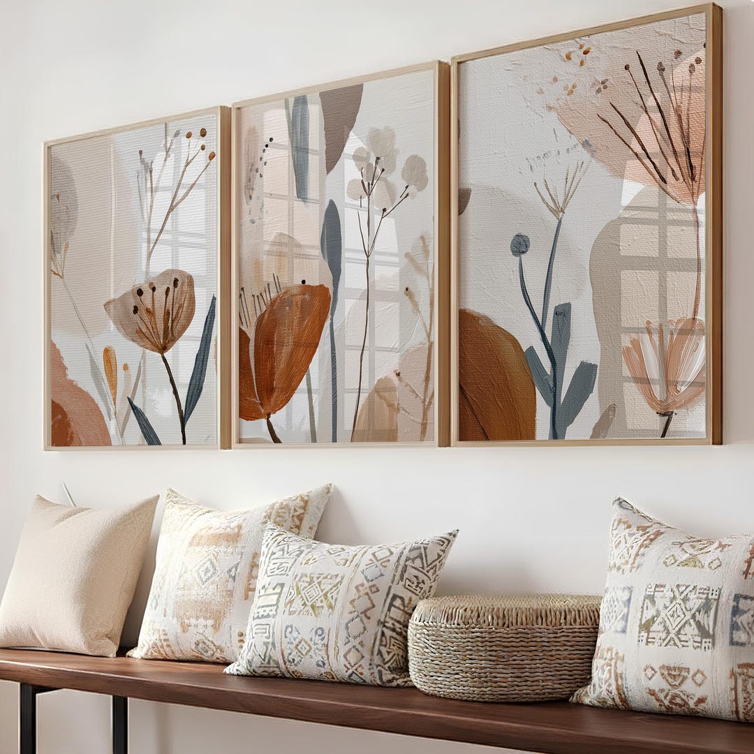 Boho Floral Prints Set of 3 Boho Wild Flowers Poster Set Blush ...