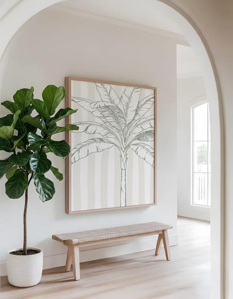 Sage Palm Tree Cottagecore Wall Art, Pastel Farmhouse Coastal Print ...