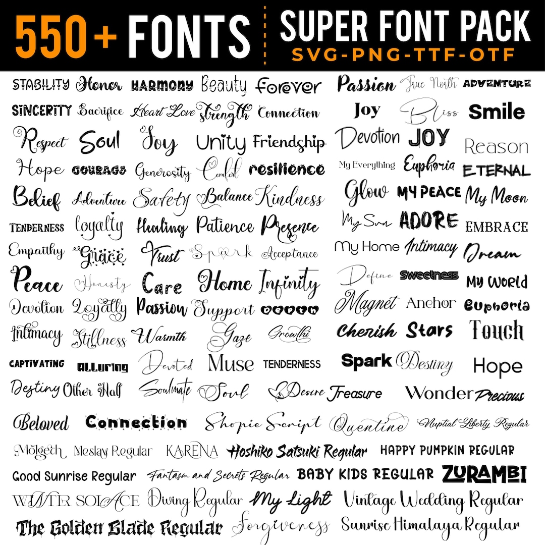 The Ultimate 550+ Fonts - Font Bundle, Handwritten Font, Heart Font ...