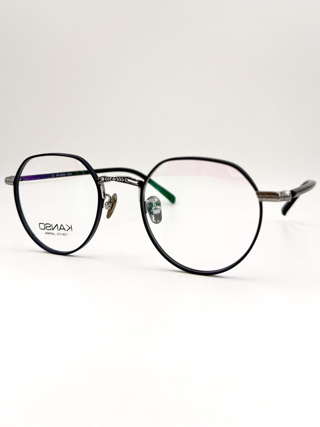 KANSO Black & Silver Round Eyeglass Frames: Japanese Minimalist ...