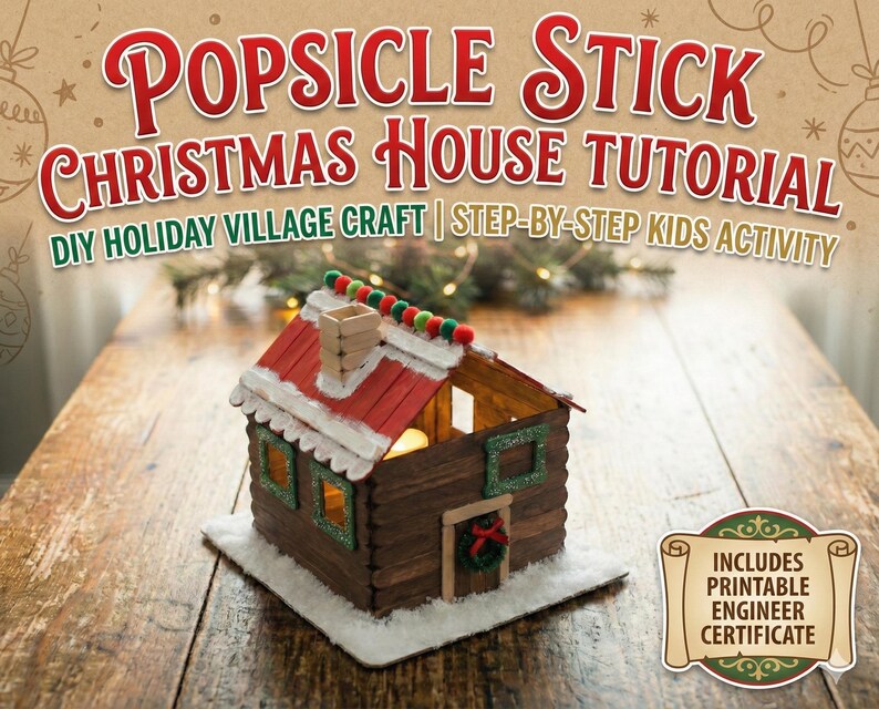 Popsicle Stick Christmas House Tutorial | DIY Holiday Village (PDF ...