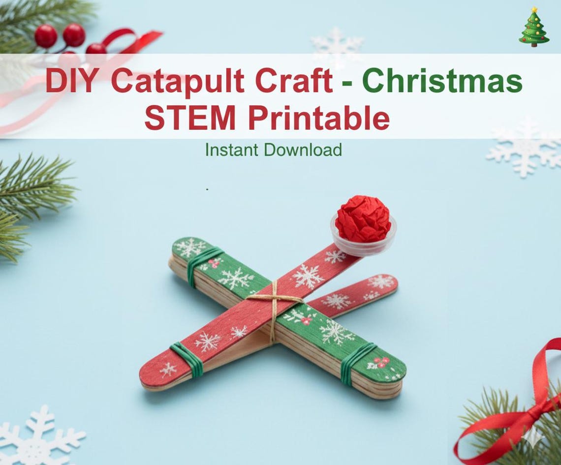 Popsicle Stick Catapult Template | Christmas STEM Craft (PDF Pattern ...