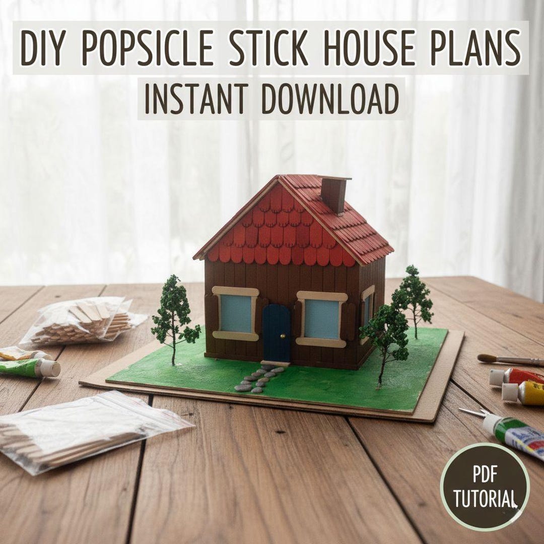 Popsicle Stick House Craft Template | DIY Kids Project (PDF Guide) - Etsy