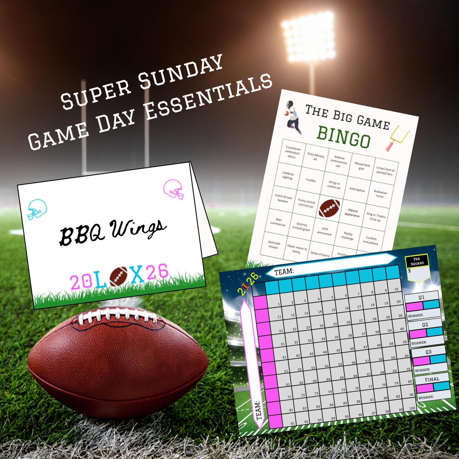Super Bowl Party Game Bungle – Bingo, Squares, Food & Place Cards (PDF ...
