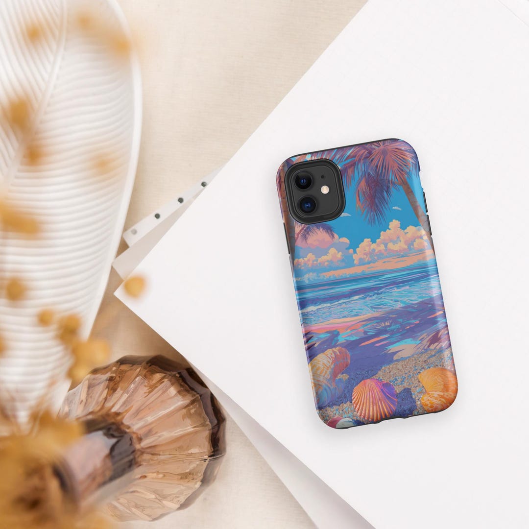 Beach Scene iPhone Case: Palm Tree Seashell Tough Case - Etsy