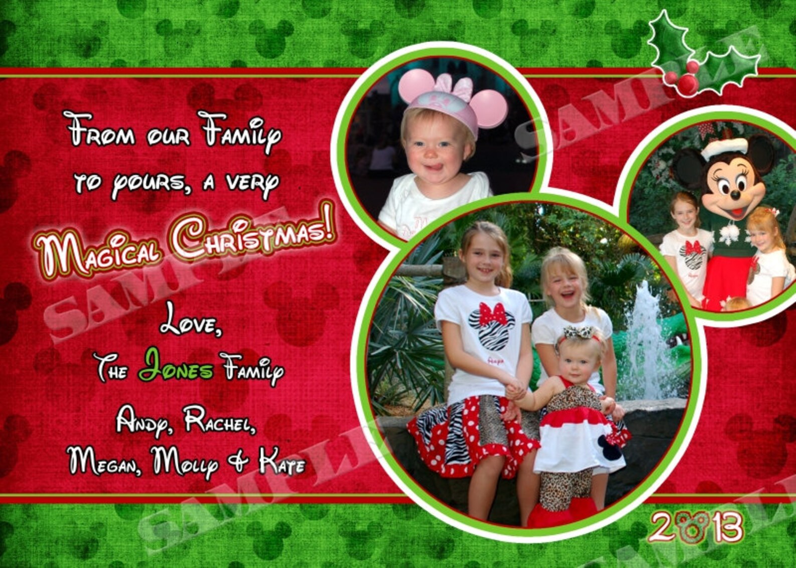 Digital Disney Inspired Photo Christmas Greeting Card Mickey Mouse ...