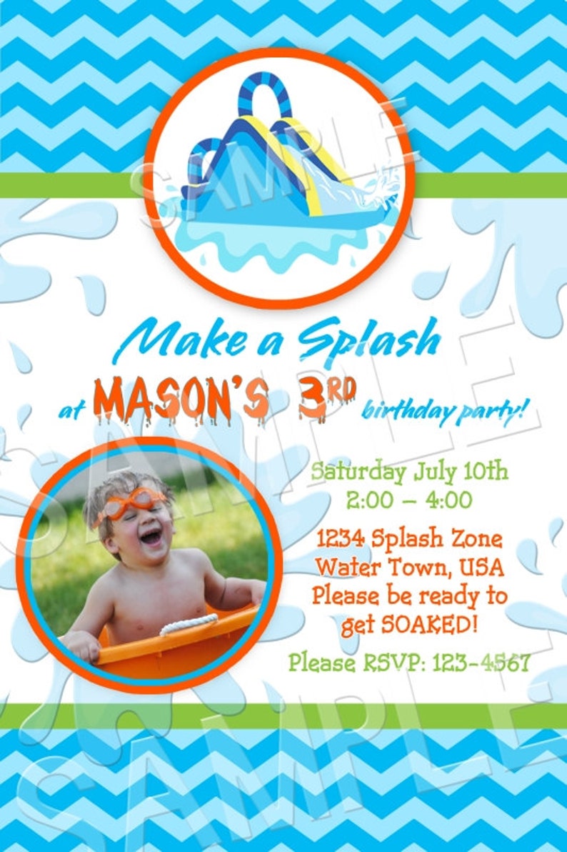 Pool Splash Water Slide Birthday Party Invitation DIY Boy or Girl ...