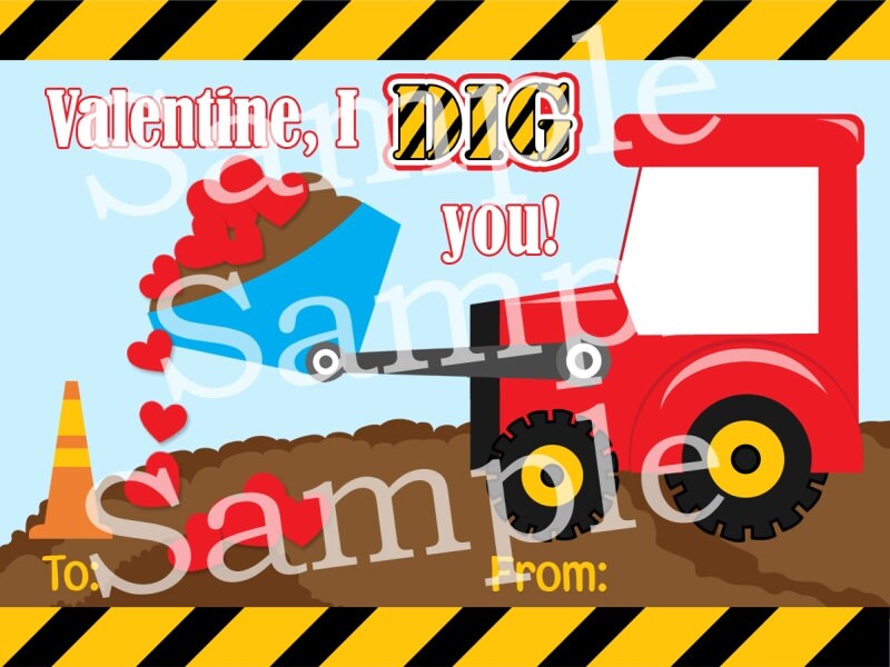Construction Dump Truck Valentine's Day Cards DIY - Etsy
