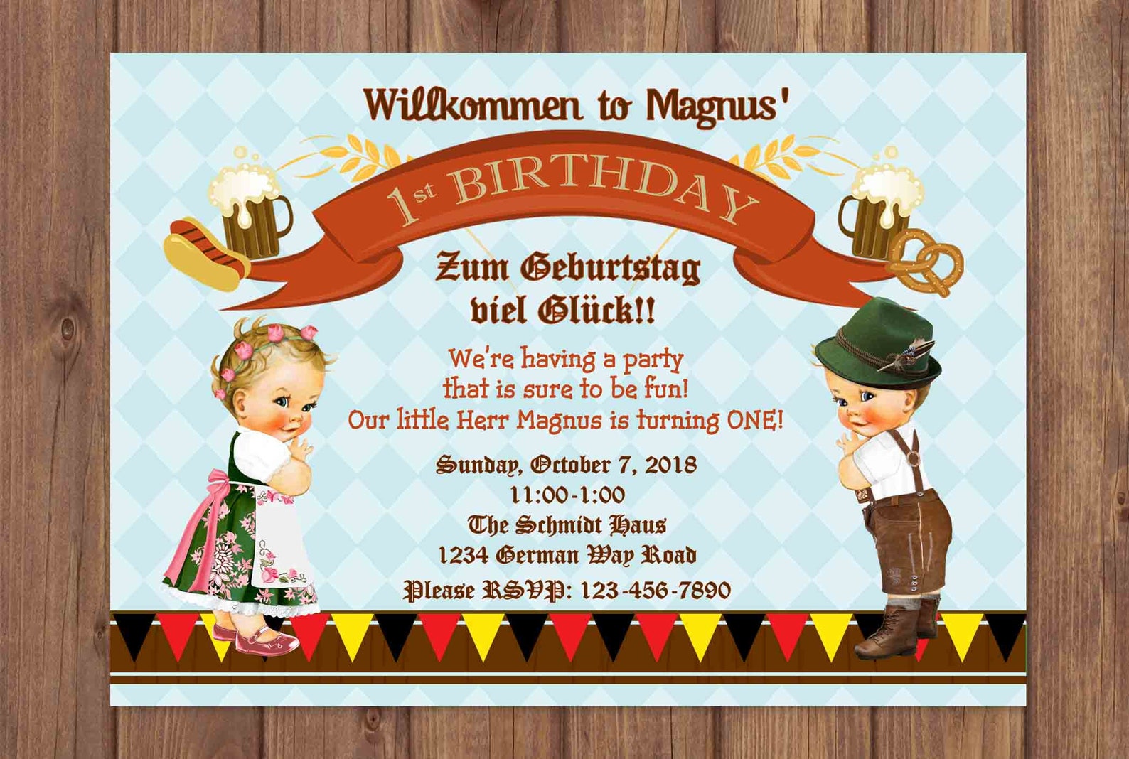Personalized German Oktoberfest 1st Birthday Invitation Printable - Etsy