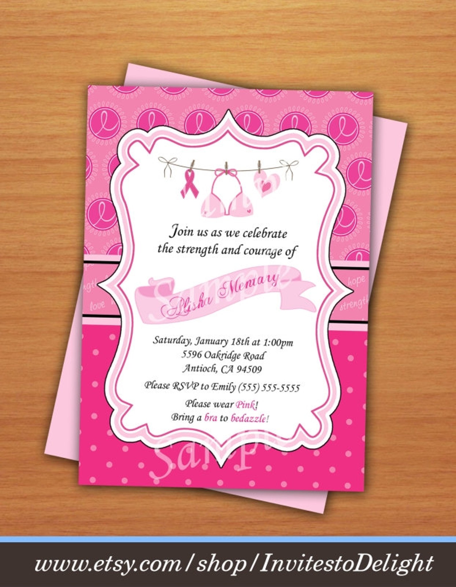 Breast Cancer Awareness Invitation Pink Printable Digital - Etsy