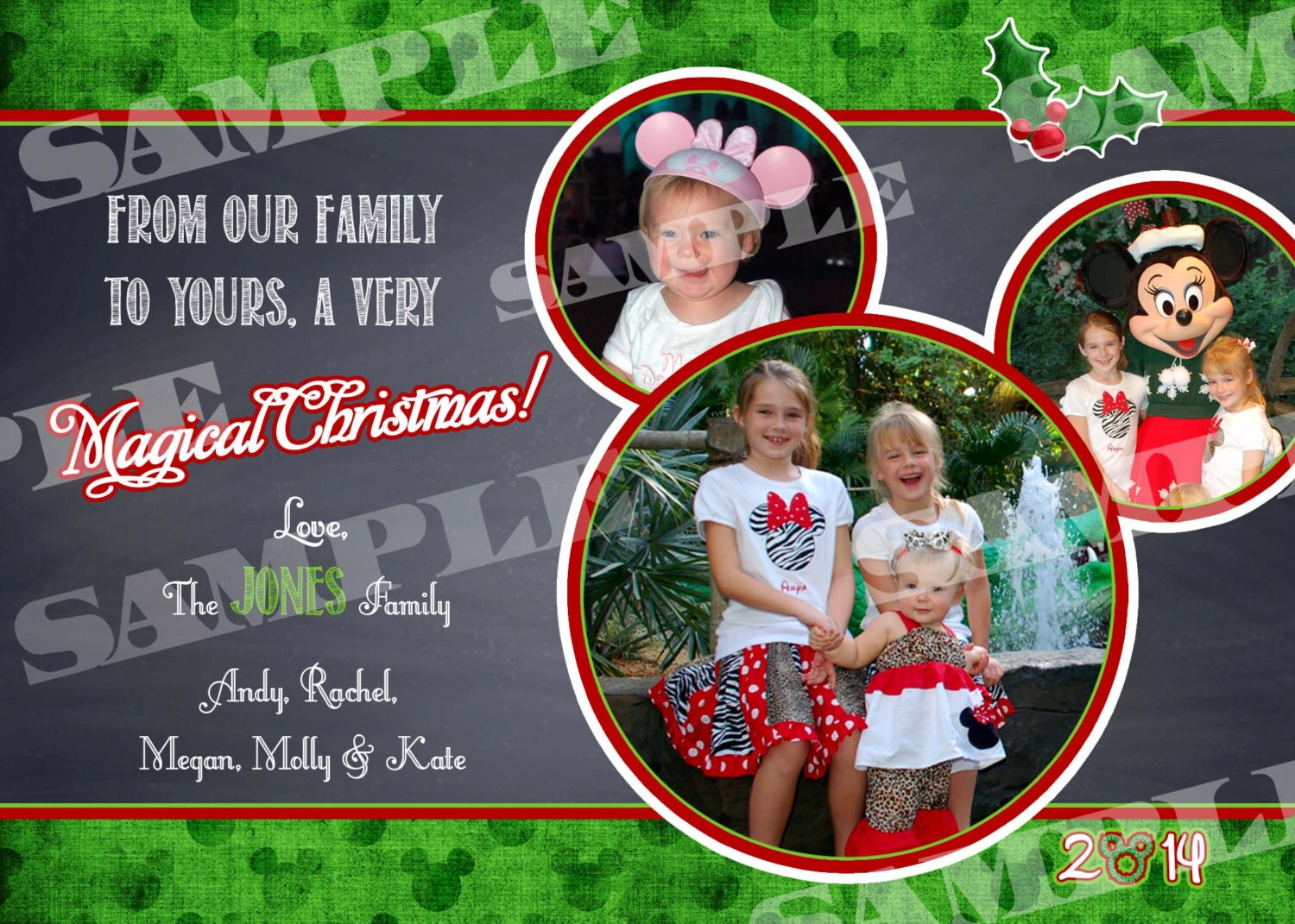 Digital Disney Inspired Photo Christmas Greeting Card Mickey Mouse ...