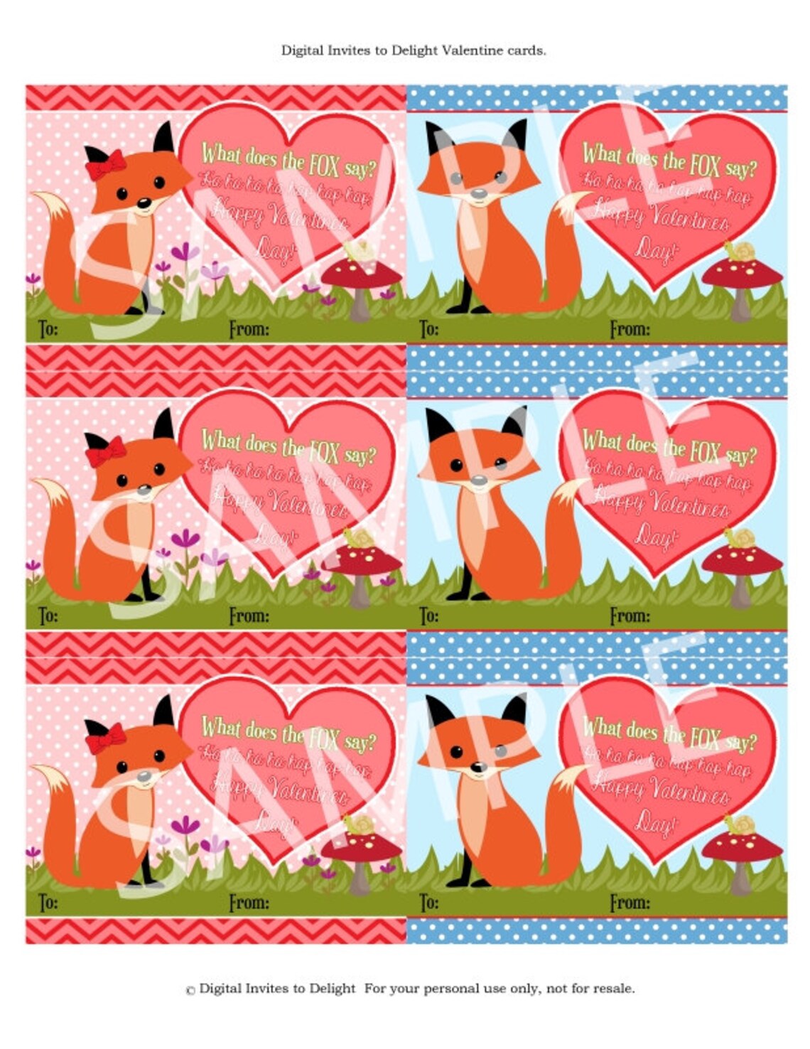 What Does the Fox Say Valentine Cards DIY Instant Download - Etsy