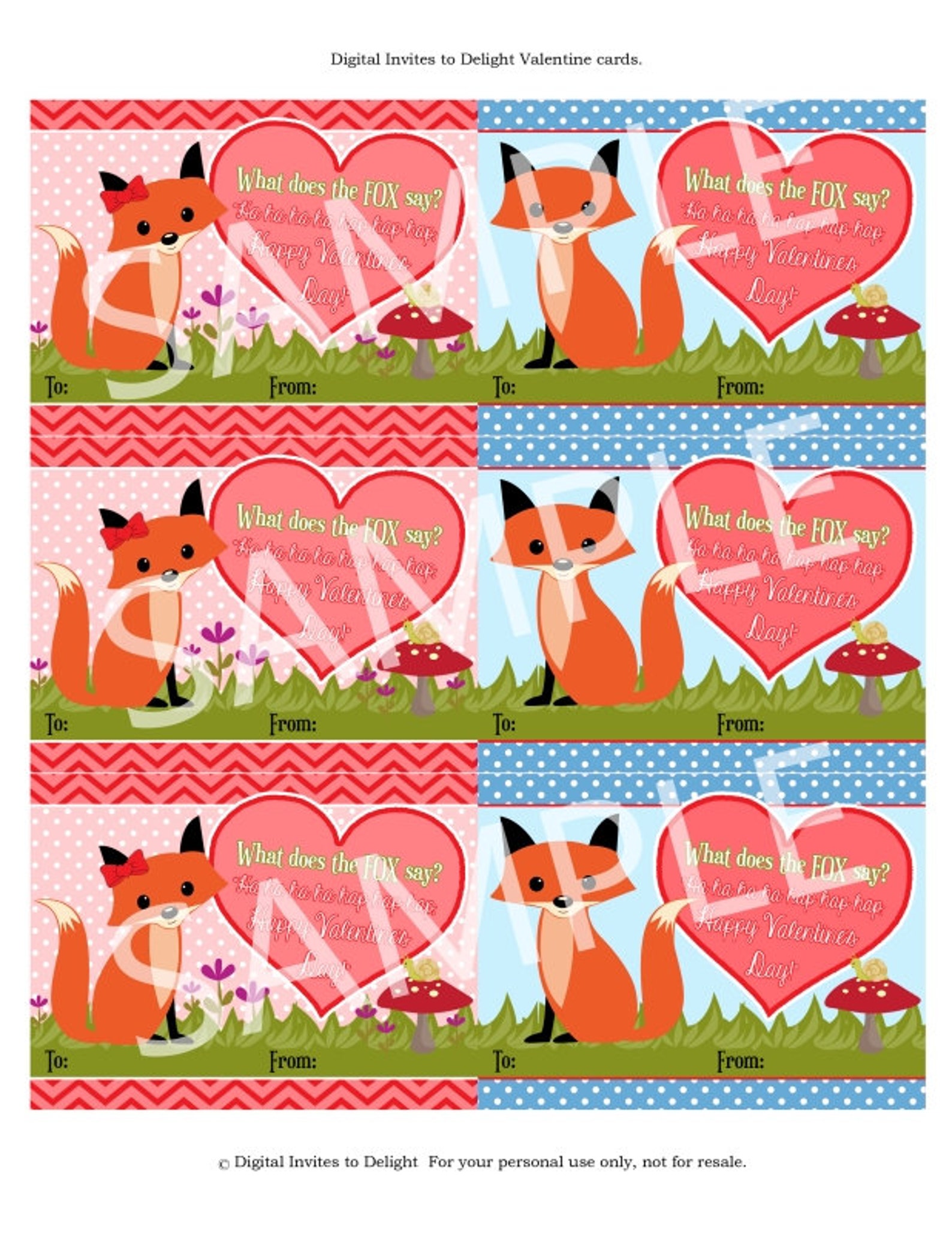What Does the Fox Say Valentine Cards DIY Instant Download - Etsy