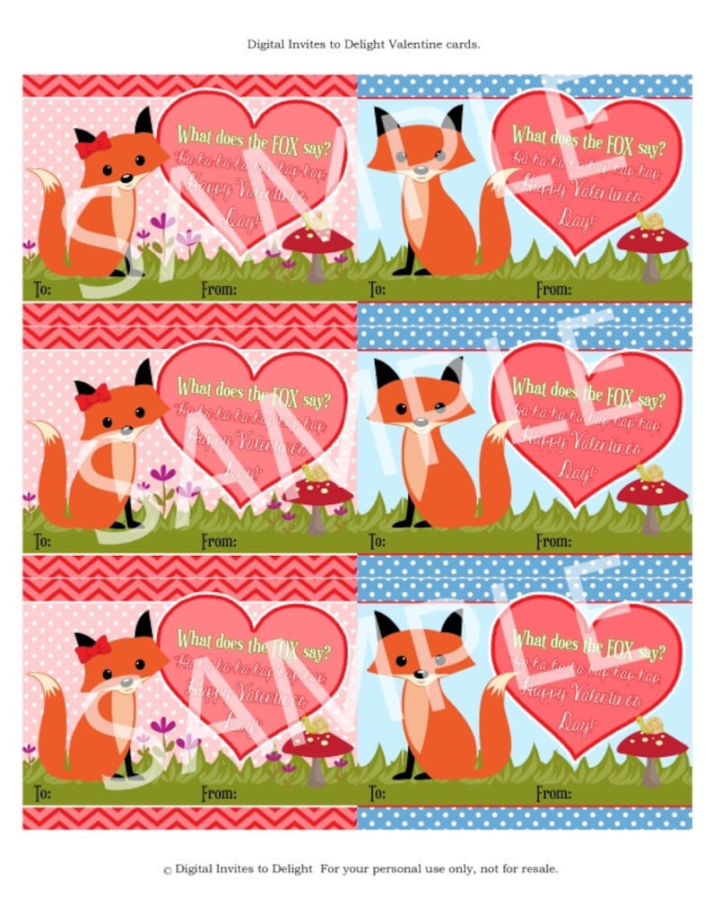 What Does the Fox Say Valentine Cards DIY Instant Download - Etsy