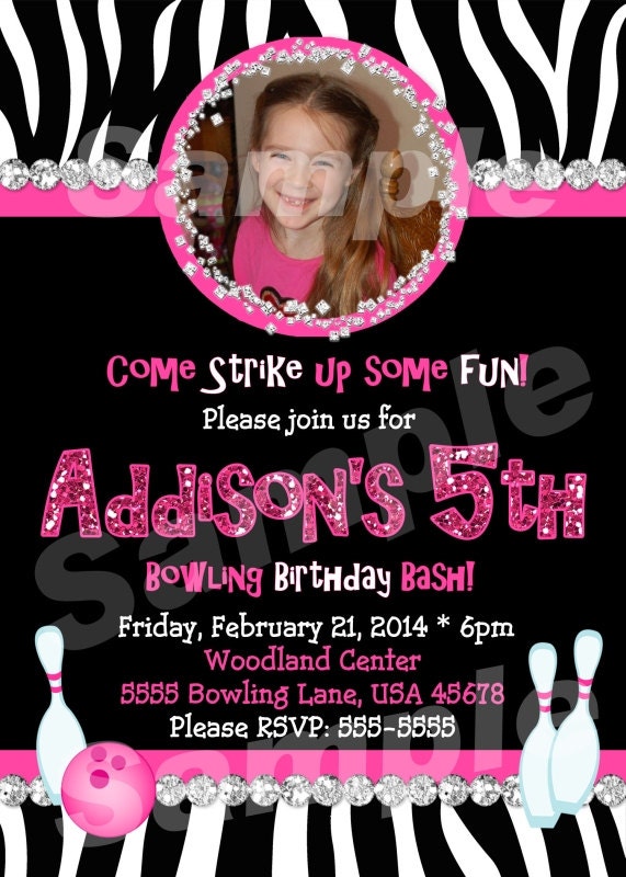 Personalized Zebra Bowling Party Photo Invitation Digital DIY - Etsy