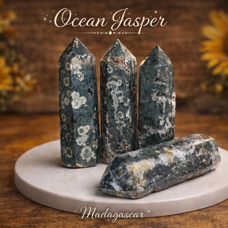 Ocean Jasper Tower From Madagascar • Orbicular Jasper Crystal Point ...