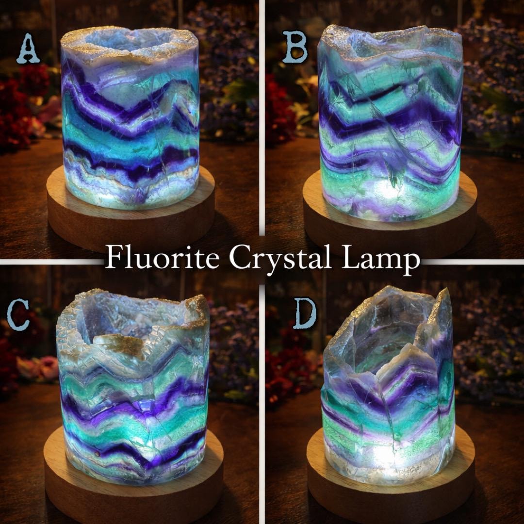 Natural Rainbow Fluorite Crystal Lamp With USB LED Base • Raw Carved ...