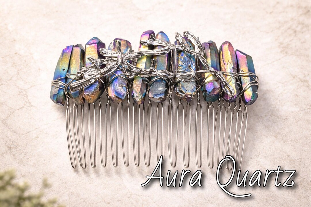 Rainbow Aura Quartz Crystal Hair Comb • Iridescent Crystal Hair Jewelry ...