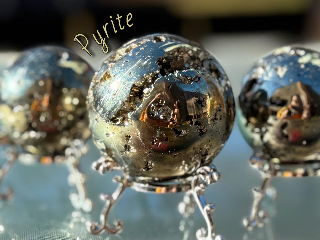 Natural Peruvian Pyrite Crystal Sphere With Stand • Raw Sparkly Iron ...