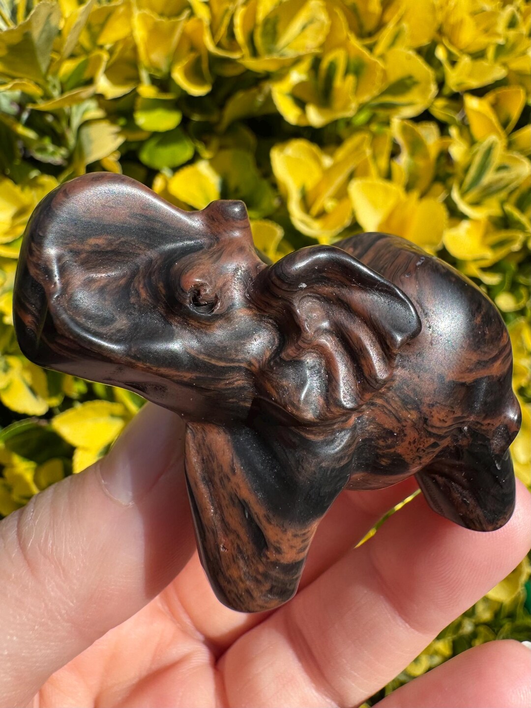 Mahogany Obsidian Elephant Carving • Hand Carved Crystal Animal ...