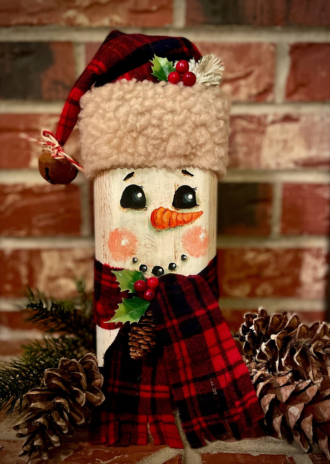 Primitive Folk Art Wood Stump Snowman Ooak - Etsy