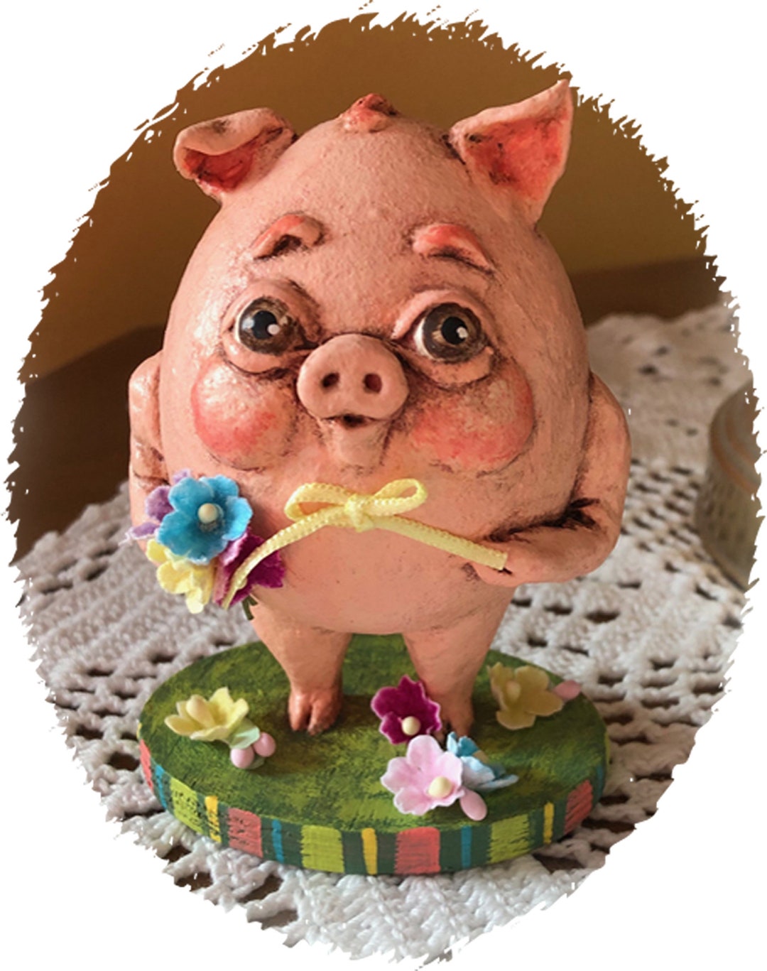 Primitive Folk Art Gourd Pig Valentines Spring Ooak *new Price* - Etsy